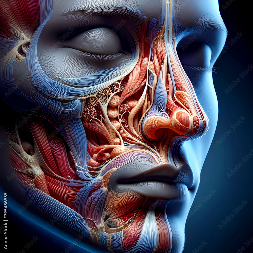 Anatomical illustration of the structure of the human nose consisting ...
