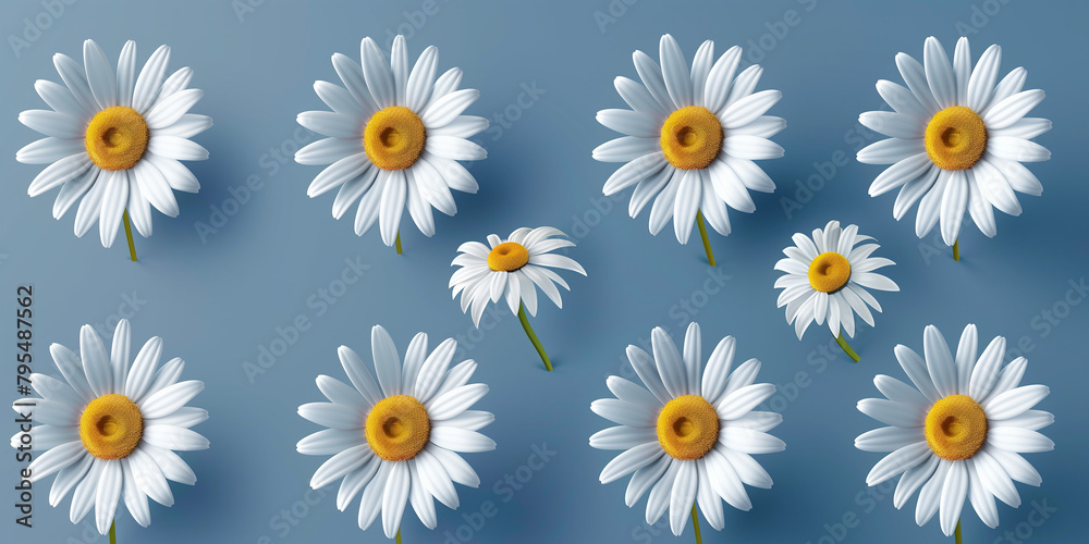 Various stages of daisy life cycle presented clearly on a pastel blue ...