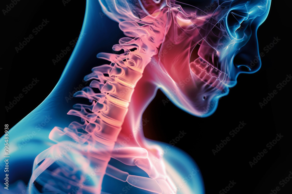 X ray, neck and body of human, healthcare and study of vocal cords ...