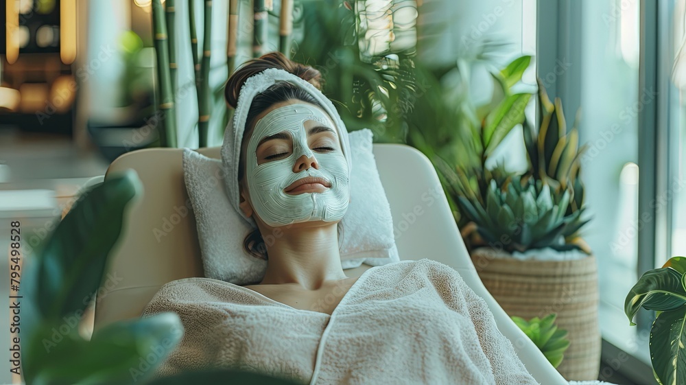 Tranquil Spa Facial with Green Clay Mask in a Natural Setting Stock ...