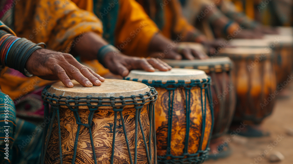 16. Eid Drum Circle: Drummers gather in a spirited circle, their ...