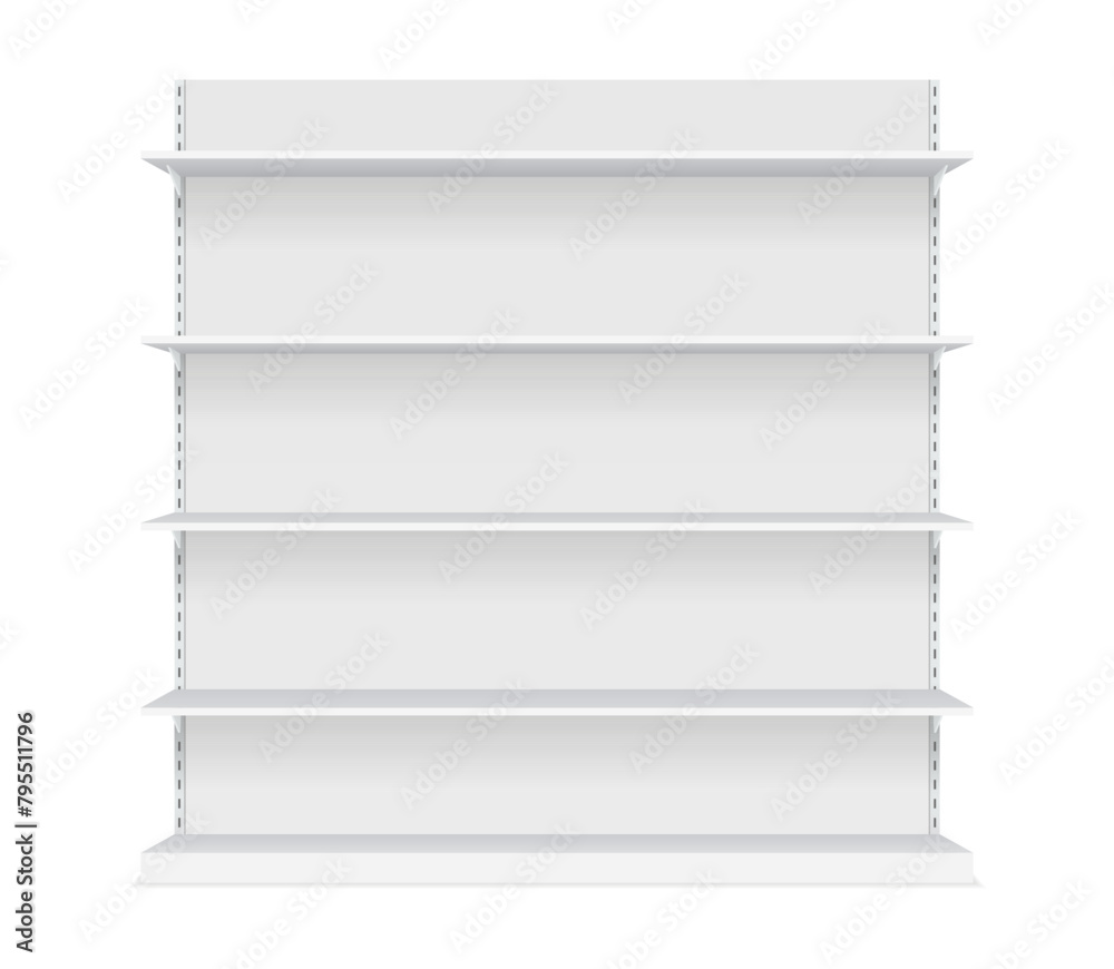 White empty store shelf vectors. Showcase display. Retail rack shelf ...
