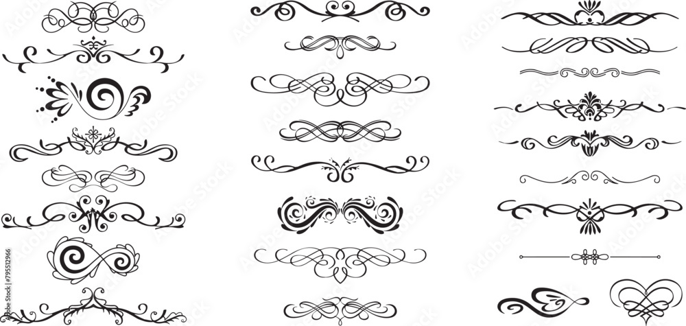 Line dividers. Decorative swirl text separators, vintage divider ...