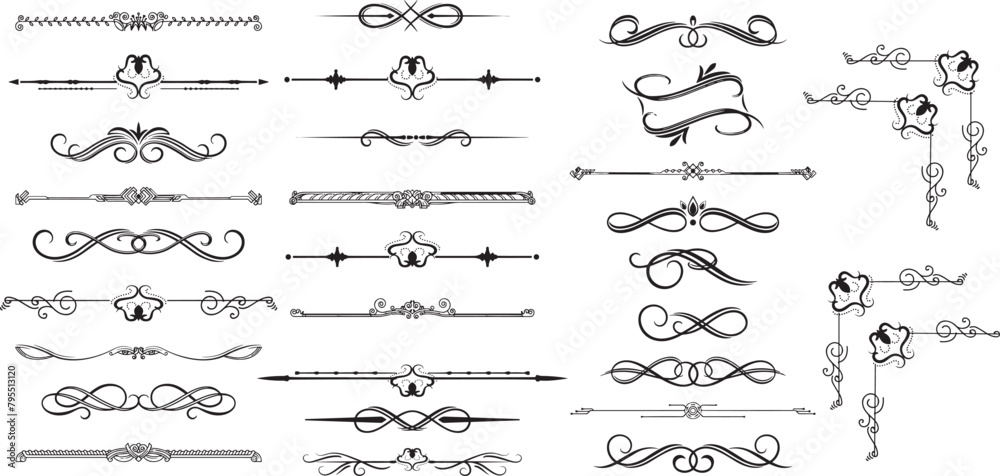 Line dividers. Decorative swirl text separators, vintage divider ...