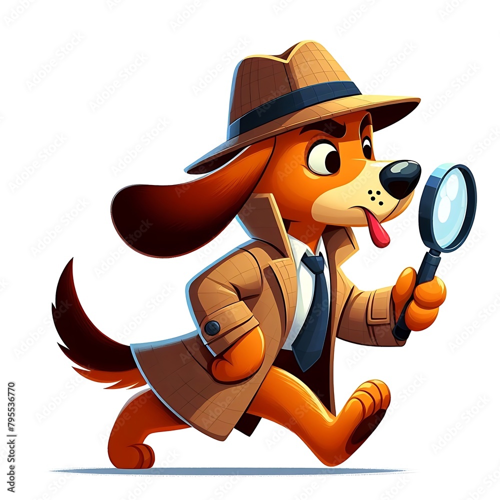 Detective Dog Cartoon Character Following A Clues. Vector Illustration ...