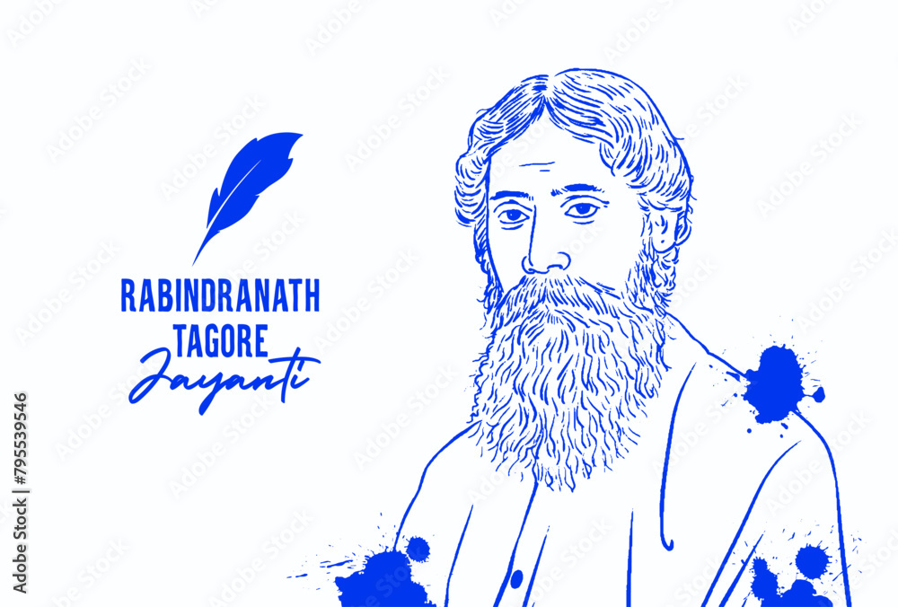 Rabindranath Tagore Jayanti vector illustration. A well-known poet ...