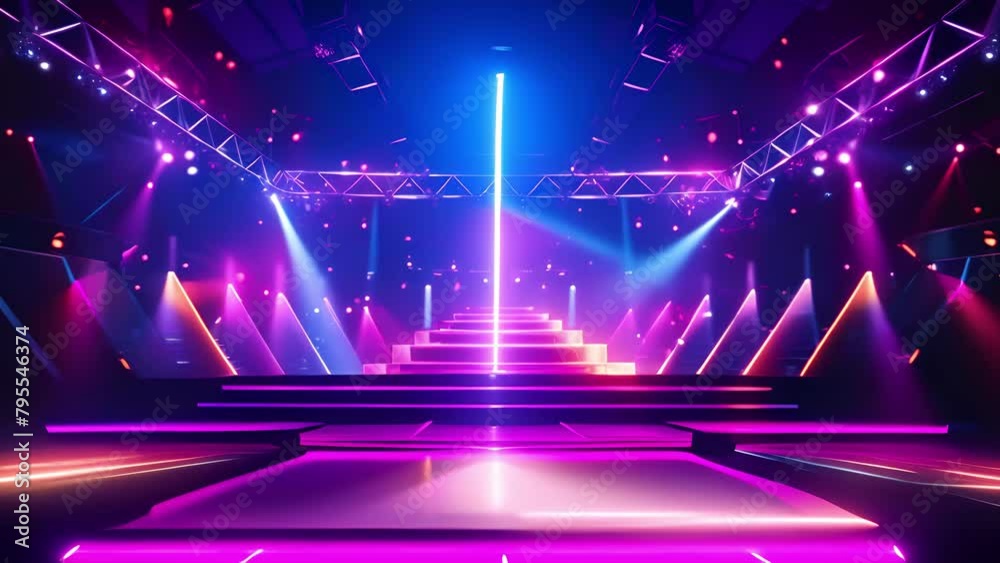 Modern futuristic concert stage with dynamic neon blue purple ...