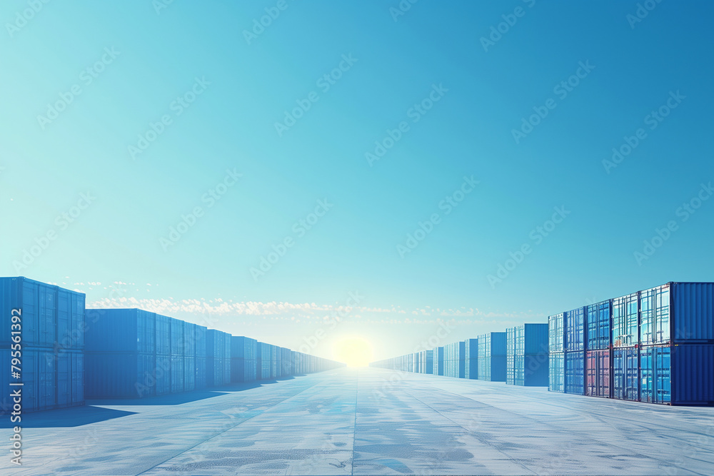 expansive view showcasing rows of blue container boxes stretching into ...