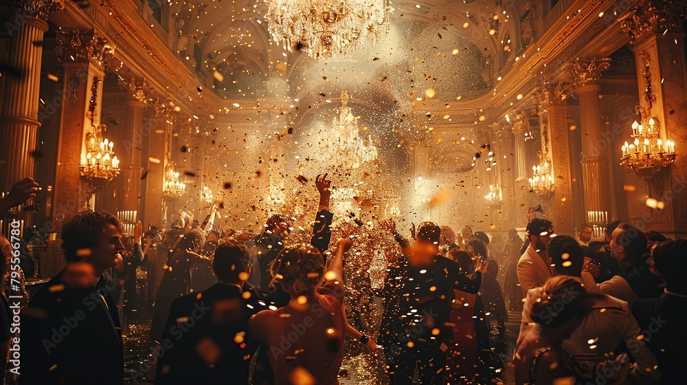 The thrill of celebration is palpable as confetti bursts in a grand ...