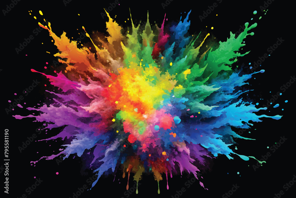 colorful rainbow holi paint color powder explosion vector, isolated ...