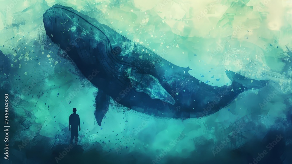 jonah and the whale silhouette of man in water near swimming whale ...