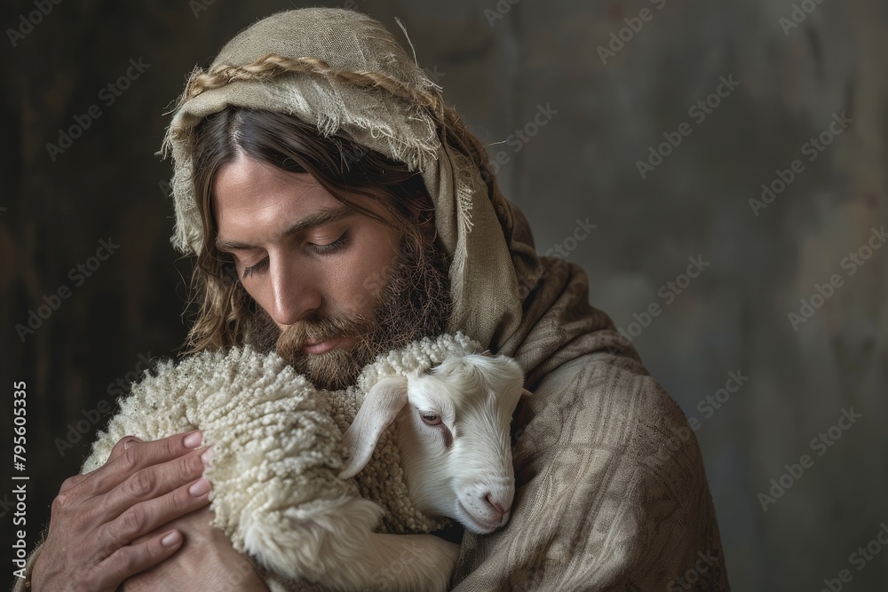 Depiction of Jesus Christ as Shepherd - Jesus Christ holding a Lamb ...