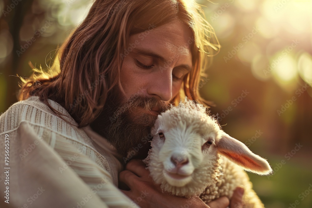 Depiction of Jesus Christ as Shepherd - Jesus Christ holding a Lamb ...