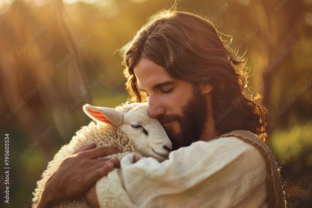 Depiction of Jesus Christ as Shepherd - Jesus Christ holding a Lamb ...