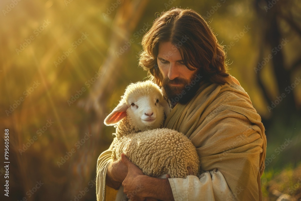 Depiction of Jesus Christ as Shepherd - Jesus Christ holding a Lamb ...