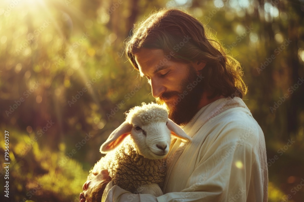 Jesus Christ with Easter Lamb - AI Generated. Beautiful simple AI ...