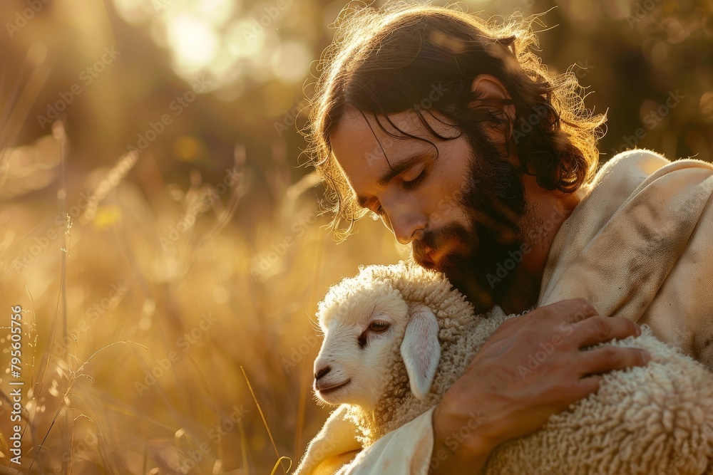 Depiction of Jesus Christ as Shepherd - Jesus Christ holding a Lamb ...