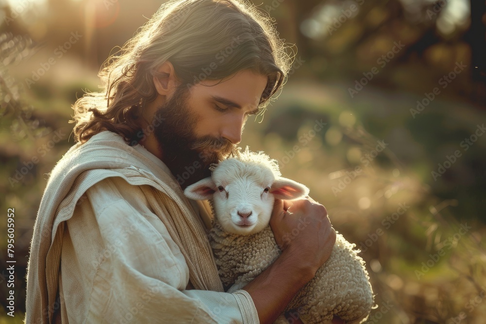 Depiction of Jesus Christ as Shepherd - Jesus Christ holding a Lamb ...