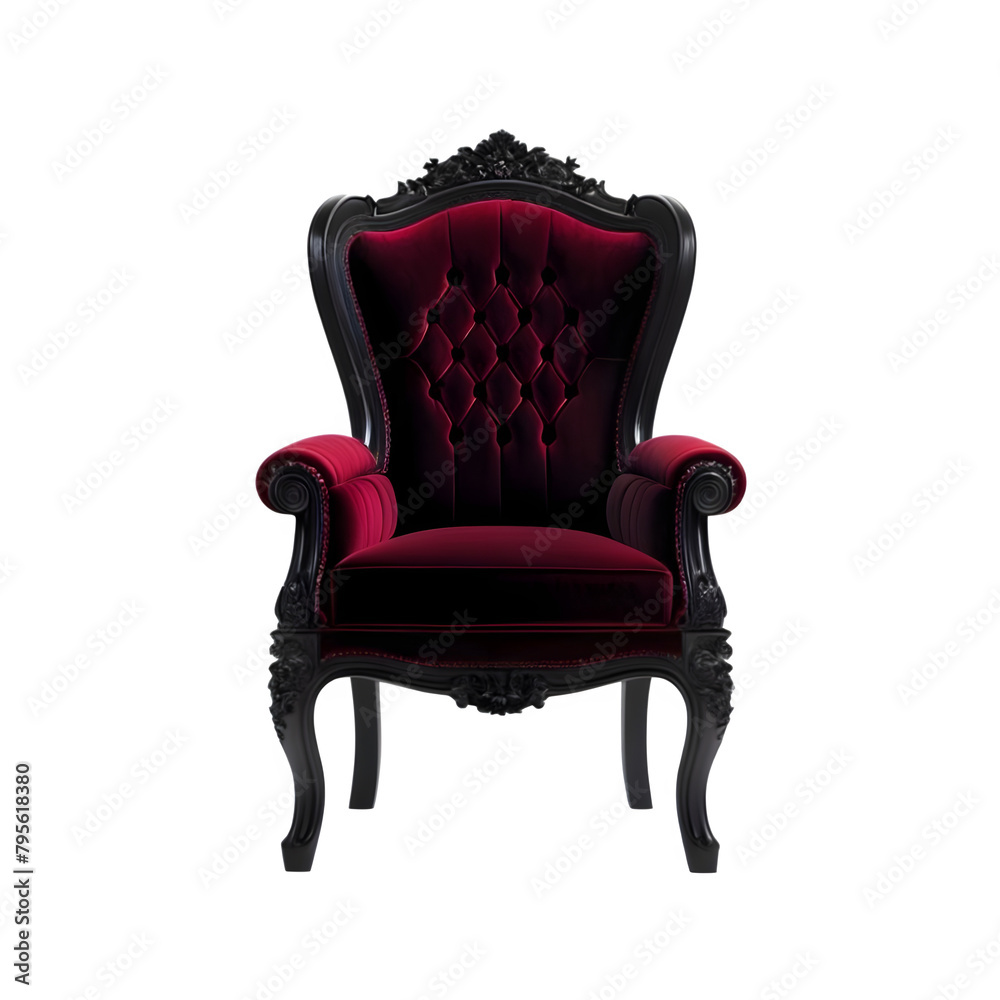 Midnight black and ruby red throne chair, Transparent Background, PNG ...