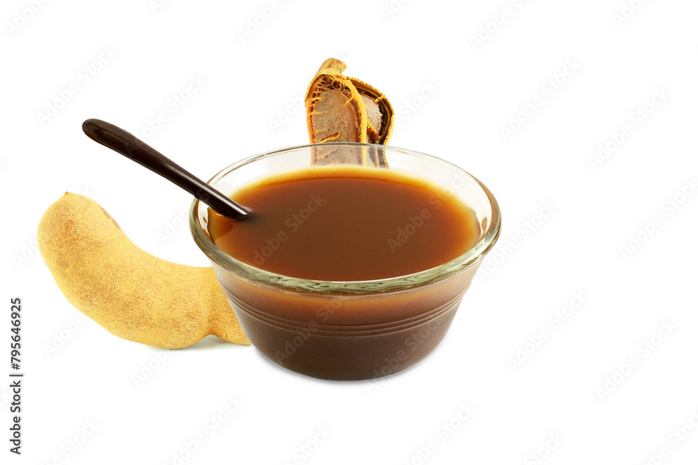 Tamarind fruit with tamarind water concentrate chutney pulp or paste ...