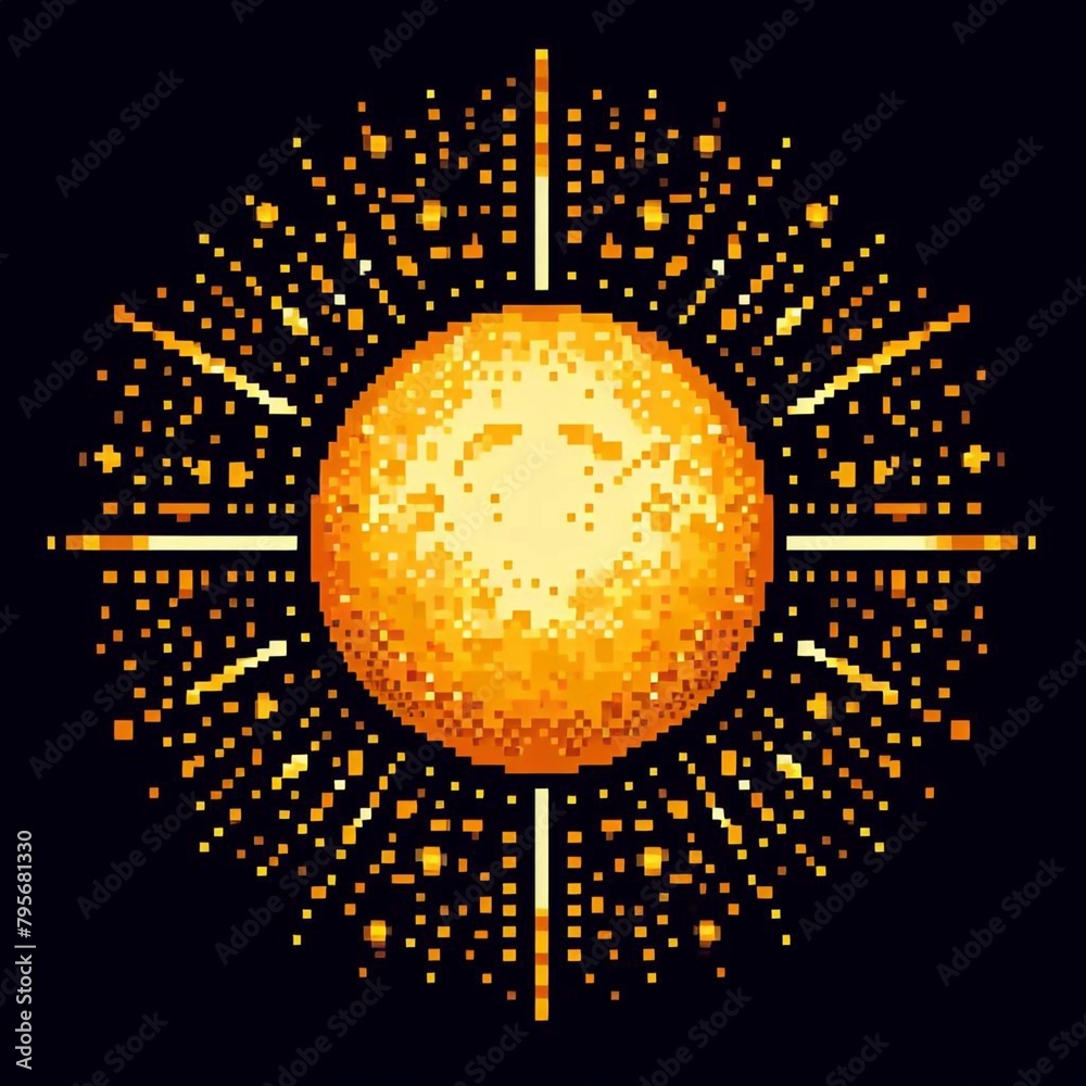 A pixel art image of the sun. The sun is depicted as a yellow circle ...