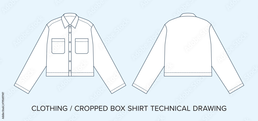 Blank Cropped Box Shirt Technical Drawing, Apparel Blueprint for ...