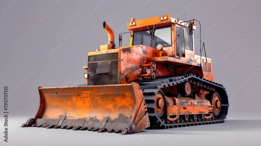 Realistic 3D render of a weathered bulldozer on a seamless background ...