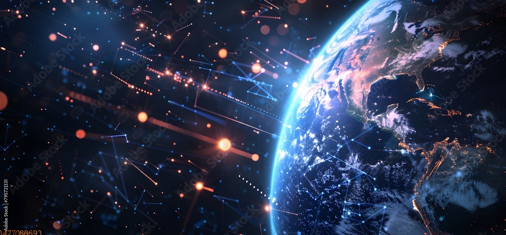 Abstract global network and connectivity concept with planet earth ...