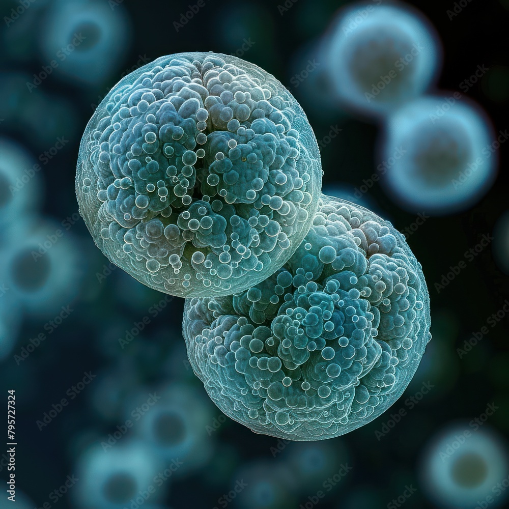 Close-up view of bacteria undergoing binary fission, highlighting the ...