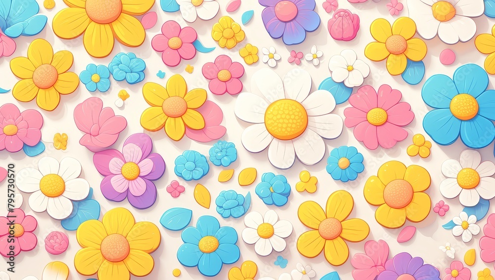 Colorful cartoon flowers background vector presentation design template ...