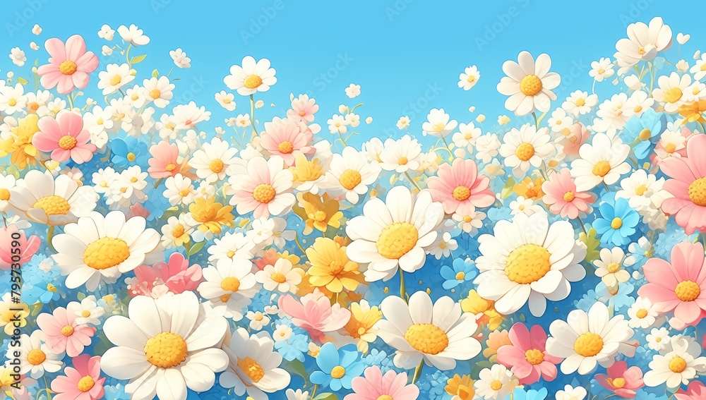 Colorful cartoon flowers background vector presentation design template ...