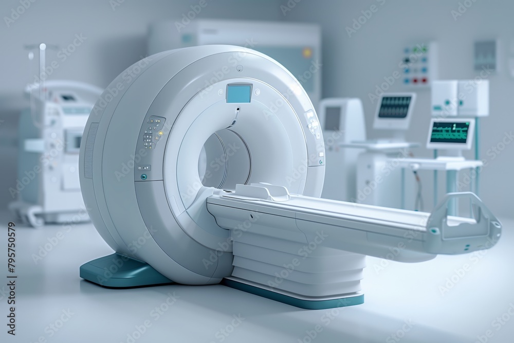 Magnetic resonance machine inside the clinic interior. MRI with no ...
