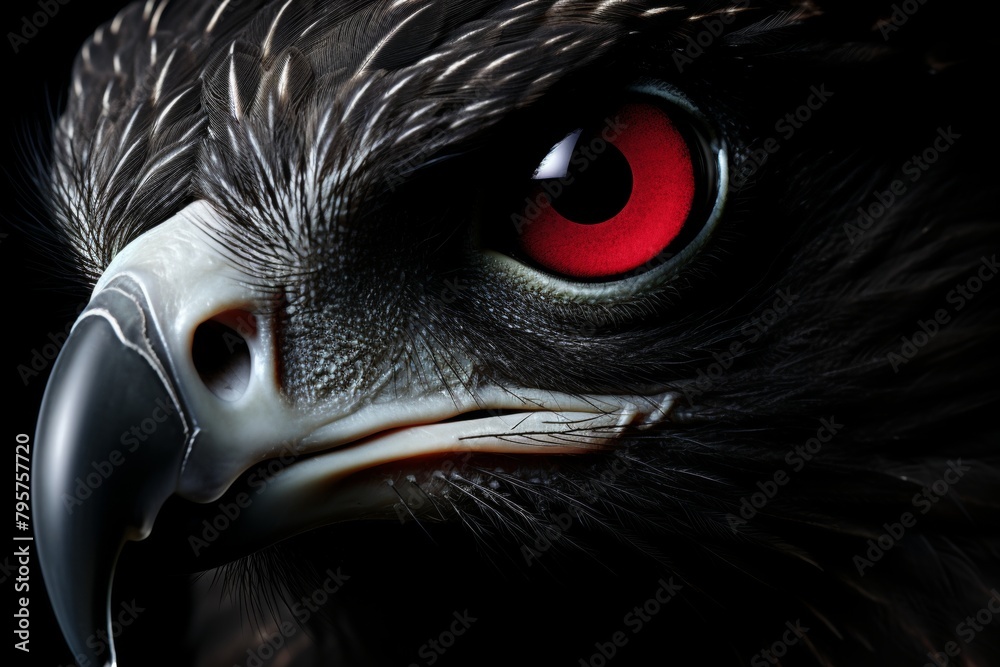 A powerful black eagle with intense red eyes, showcasing strength and ...