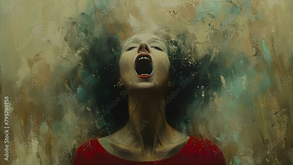 Surreal contemporary art womans body with shouting mouth instead of ...