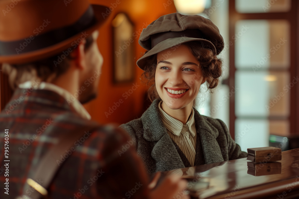 warm welcome hotel reception how a smiling and kind woman answers a man ...