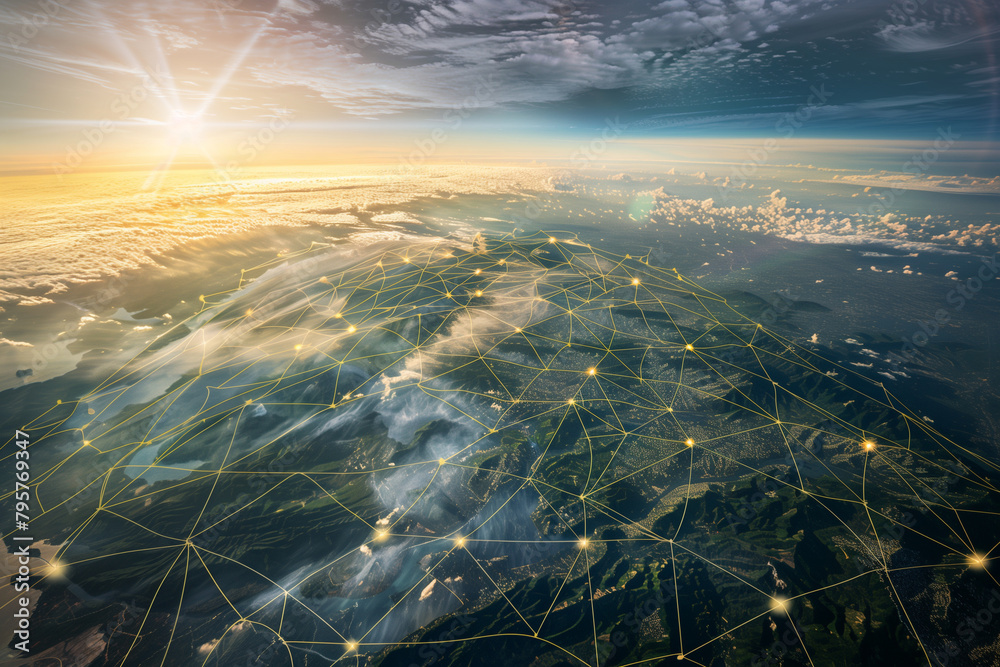 expansive aerial shot capturing the earth's curvature juxtaposed with a ...