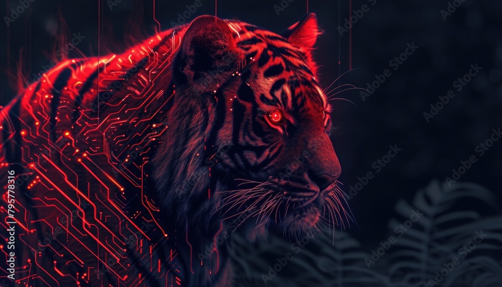 Tiger glowing in red, projected as a hologram 🔴🐅 The vivid red hues ...