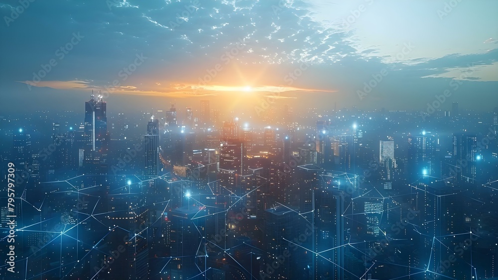 Illustration of interconnected urban infrastructure networks in a smart ...