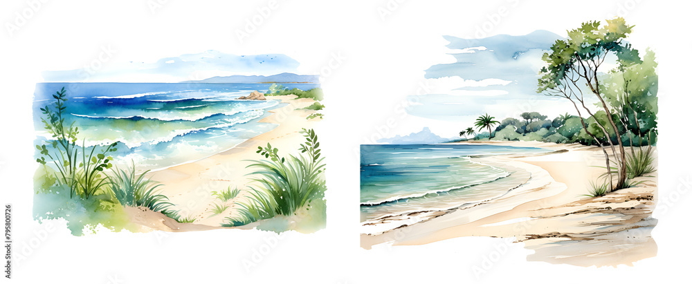 Seascape, watercolor clipart illustration with isolated background ...