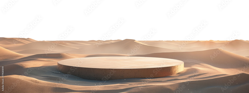 Empty round stand on sandy surface with transparent background Stock ...