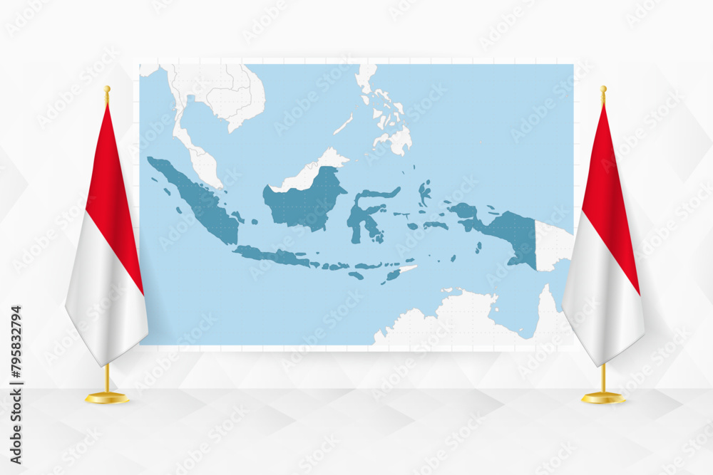 Map of Indonesia and flags of Indonesia on flag stand. Stock Vector ...