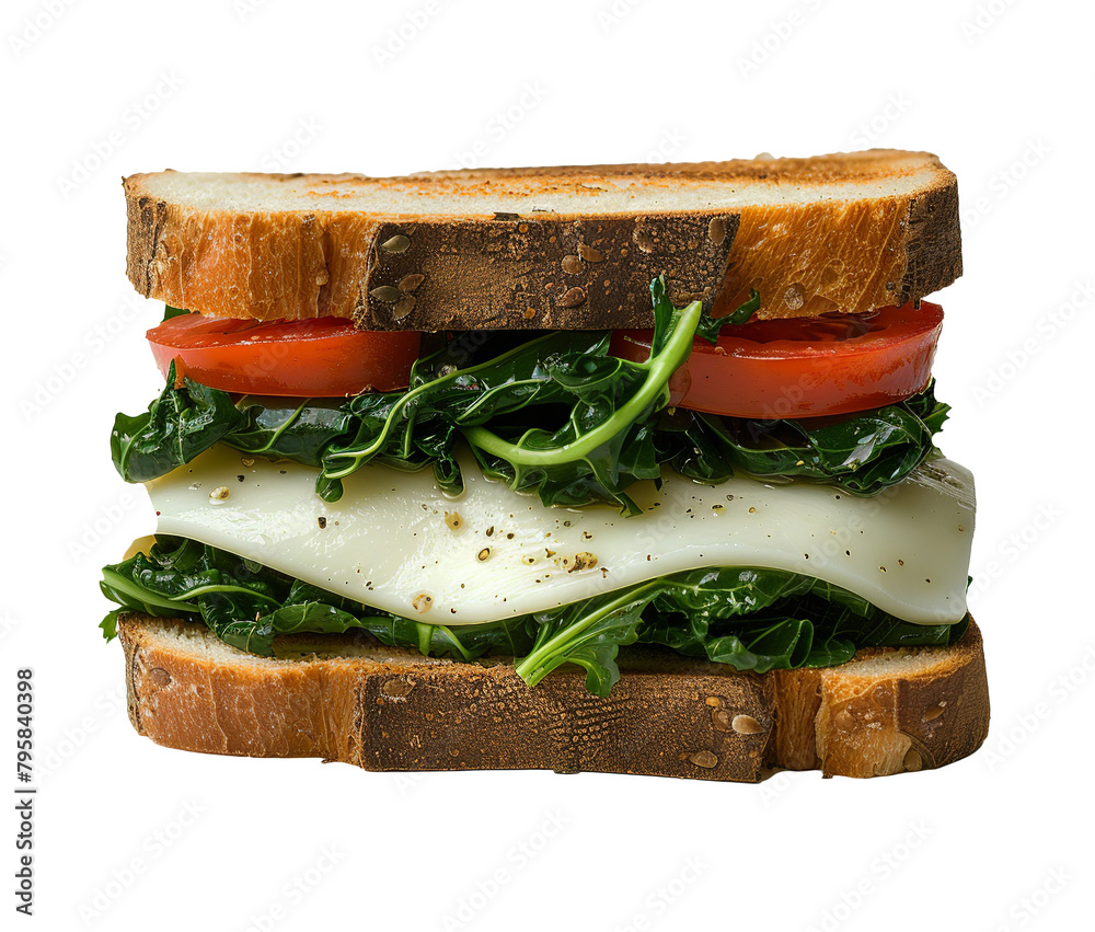Pressed broccoli rabe and mozzarella sandwich on transparent background ...