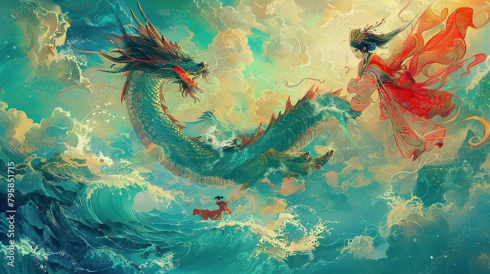 Chinese mythology story, Fuxi Eight Trigramsï¼ŒIllustration, Tang ...