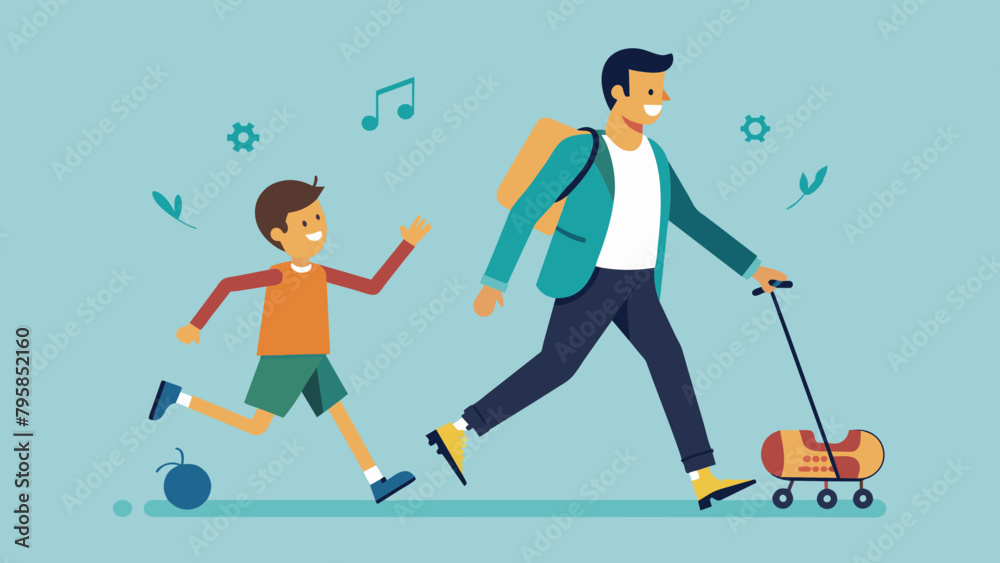 paternity father and son walk roll-on roller cartoon vector ...