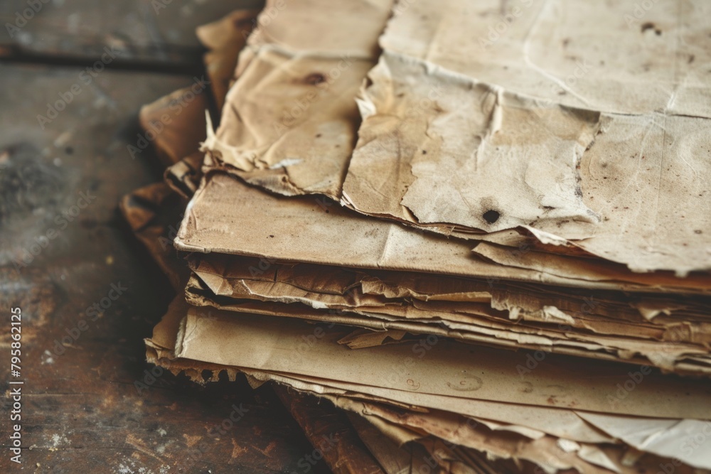 Vintage stack of aged yellowed paper showcasing a beautifully worn ...