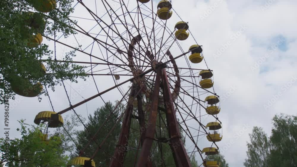 Abandoned Ferris wheel in the city of Pripyat. The whole playground was ...
