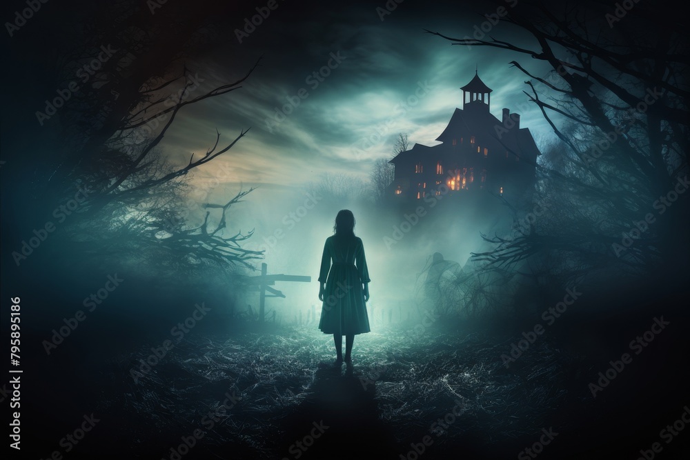 Haunting TV show poster with a gradient from ghostly white to deep grey ...