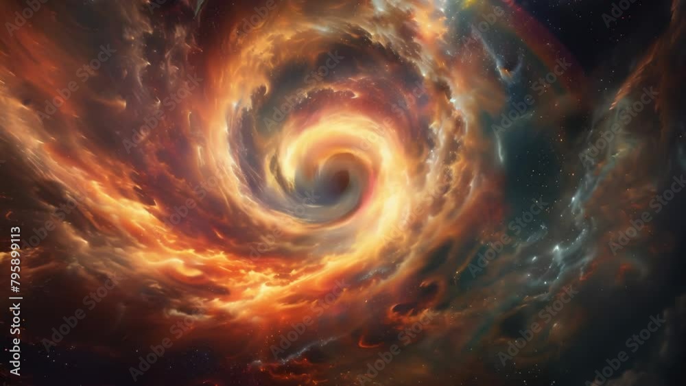 Vidéo Stock Swirling fiery vortex draws from vast cosmos, iridescent ...