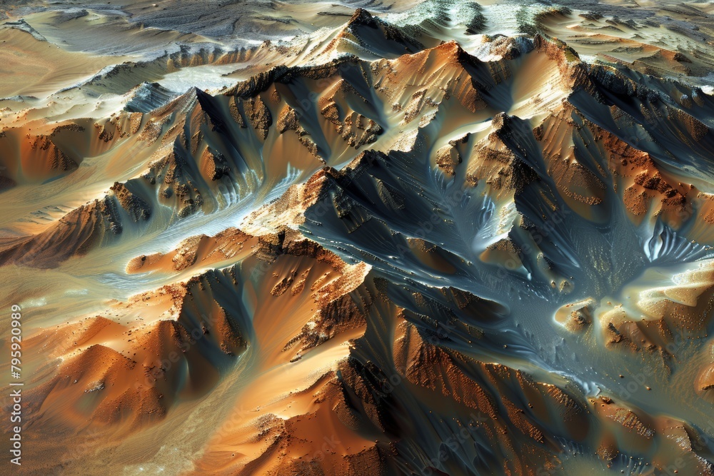 Mars mountains. Satellite photos. Graphic design and texture. Rock and ...