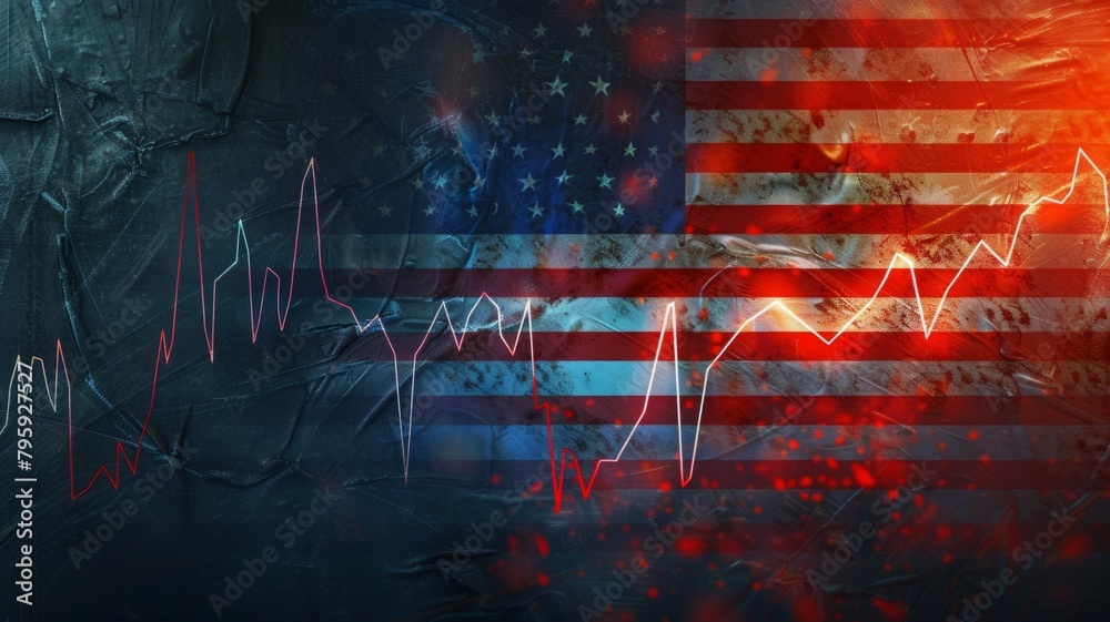 American flag and stock market graph composite - A digital artwork of ...